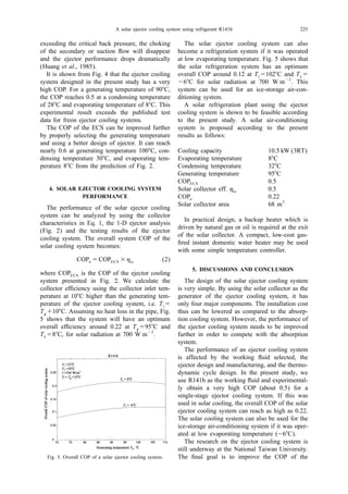 A Solar Ejector Cooling System Using Refrigerant R141b | PDF