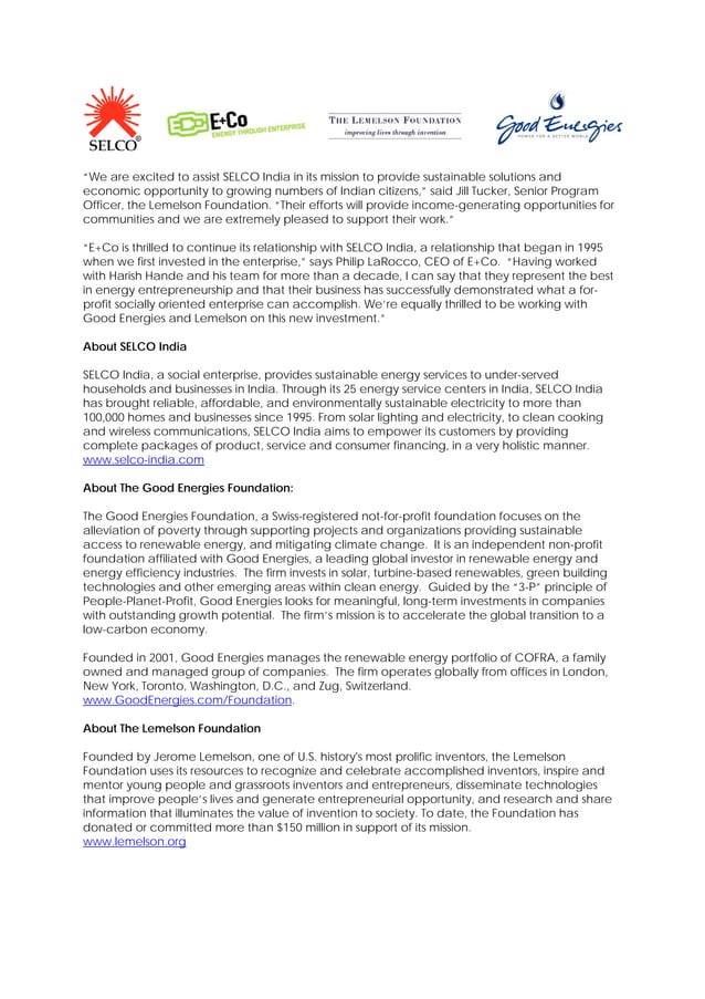 A Solar Energy Company SELCO | PDF