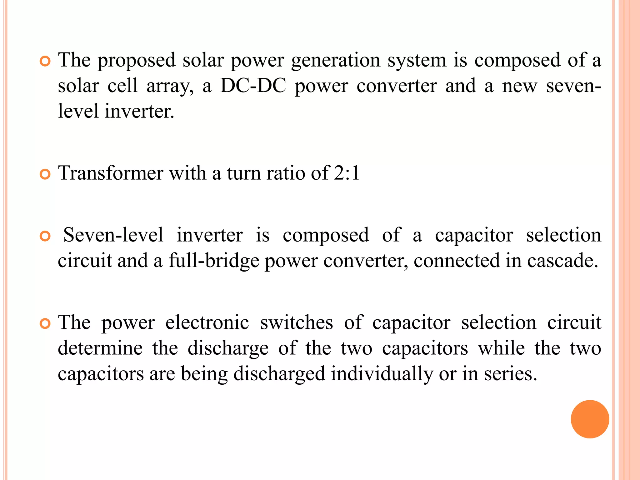A solar power generation system with a seven level inverter | PPTX
