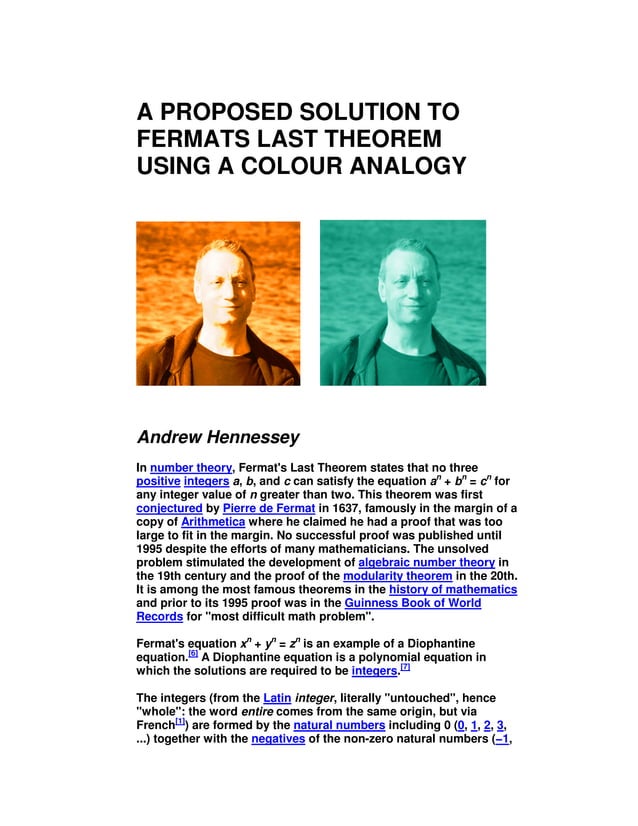 A solution to Fermats last theorem using a colour analogy