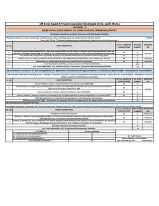 MS Excel based UGC API Form Filled in Complete Set | PDF