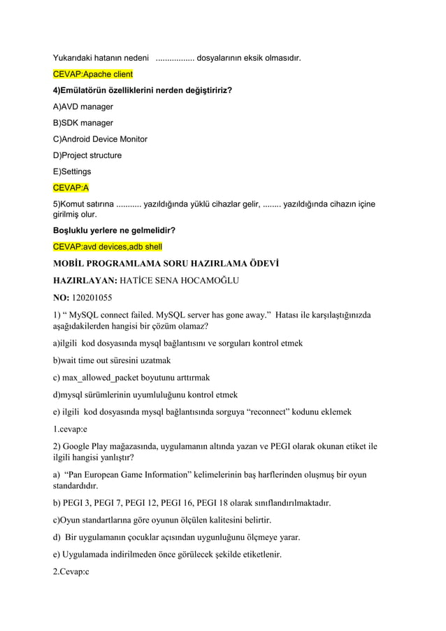 Mobil Programlama Soruları | PDF