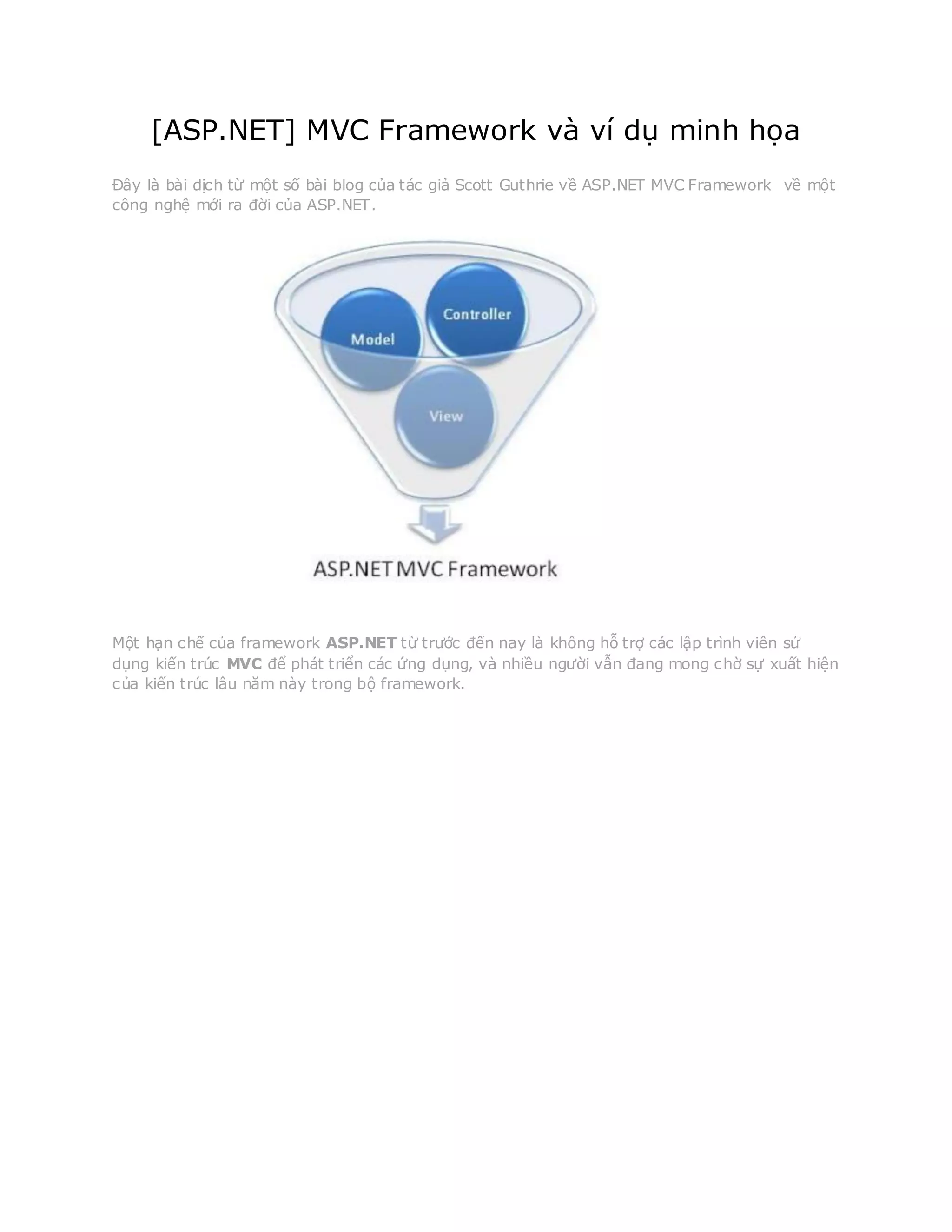 Asp.net mvc framework qua cac vi du | PDF