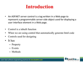 Asp.net controls | PPTX | Web Development | Internet