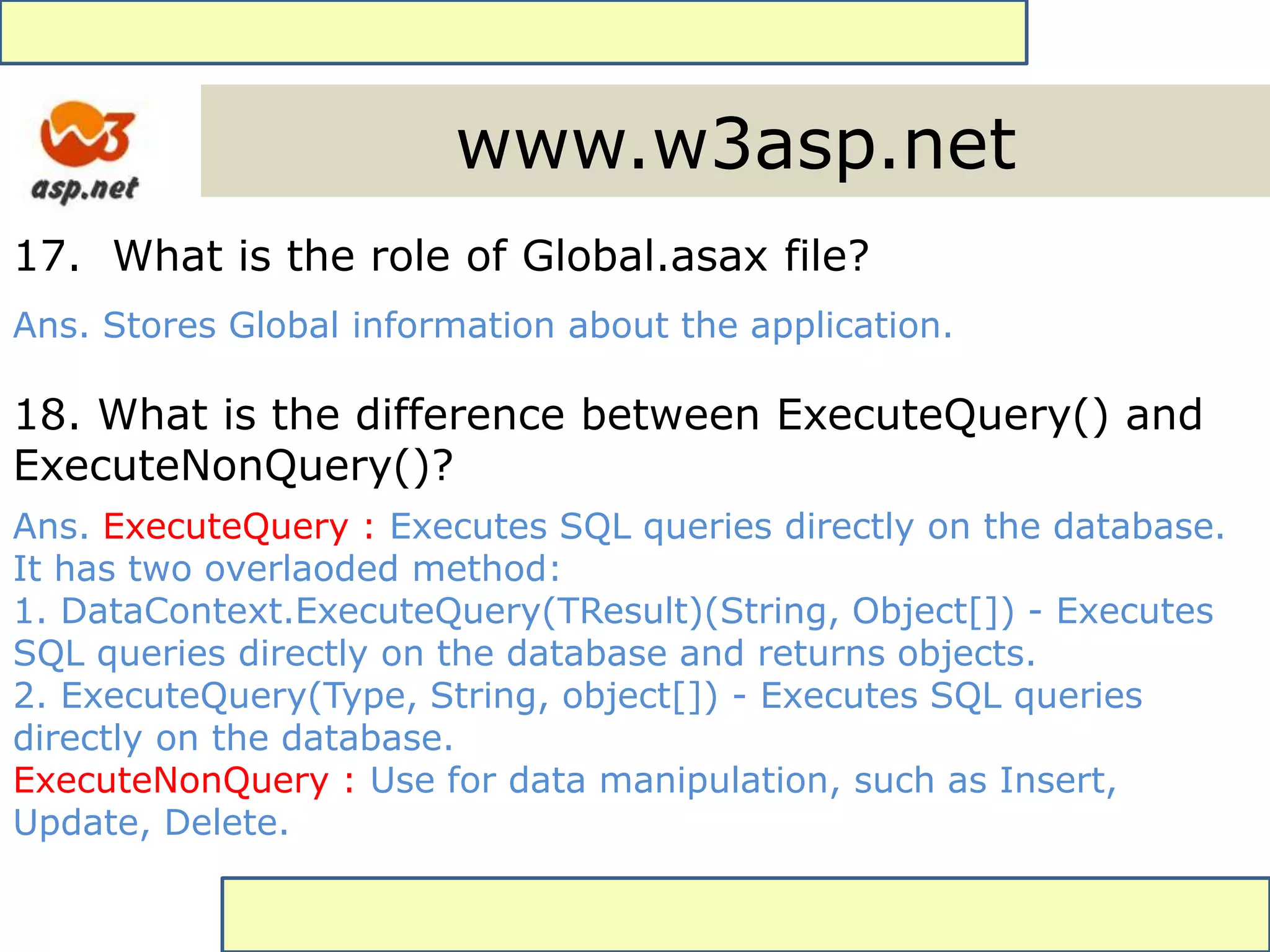 Top 20 Asp.net interview Question and answers | PPTX