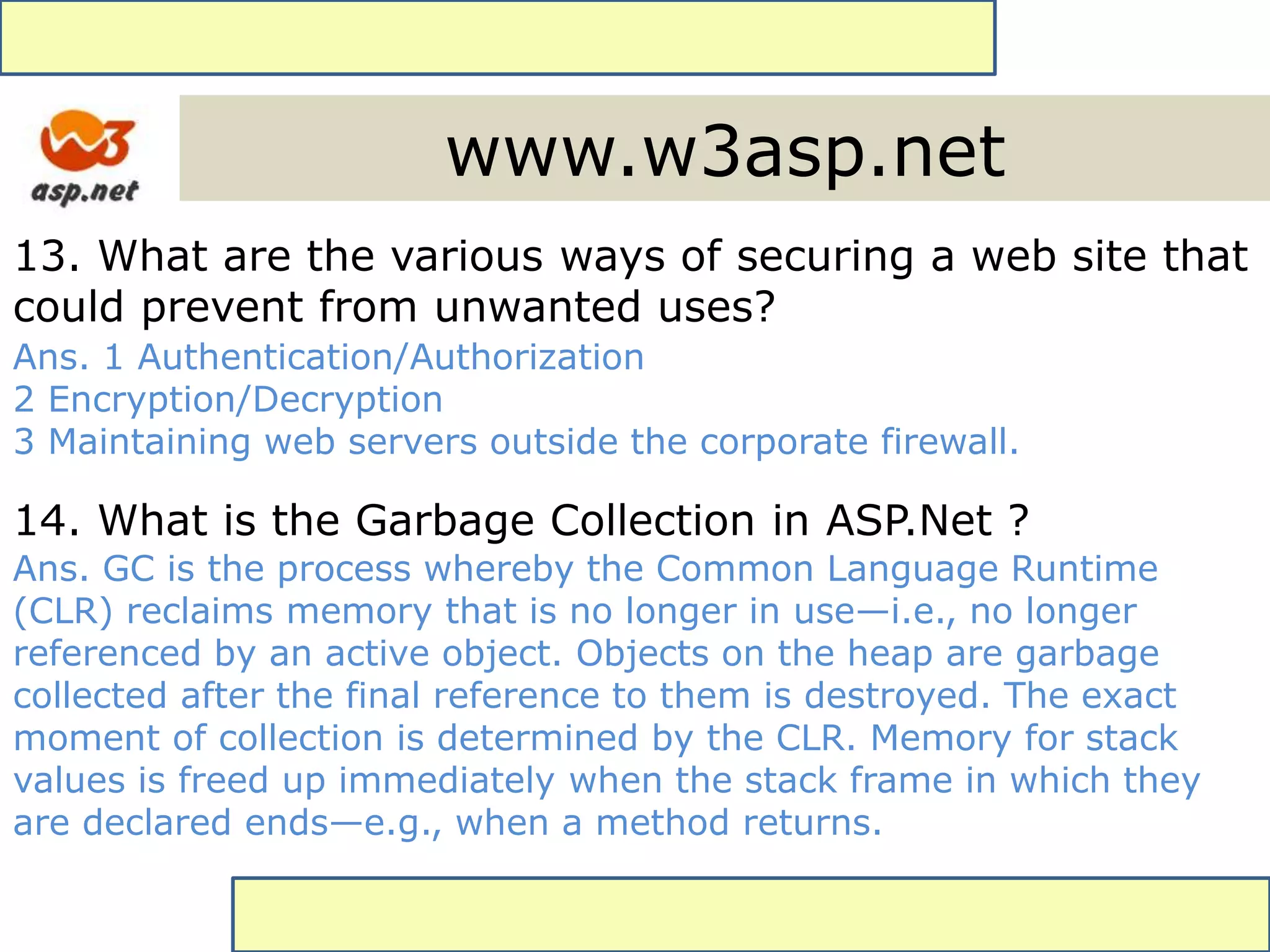 Top 20 Asp.net interview Question and answers | PPTX
