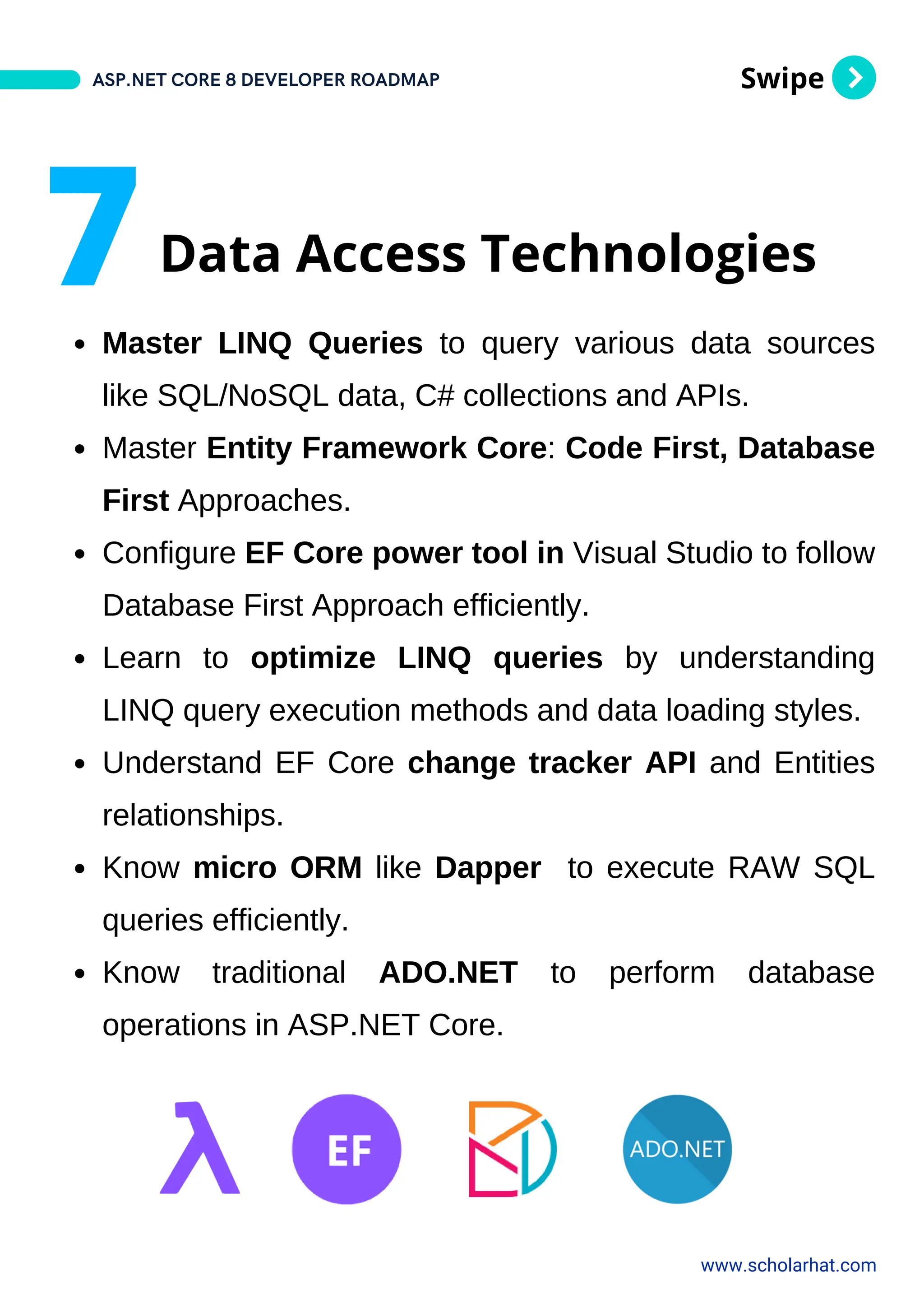 ASP.NET 8 Developer Roadmap By ScholarHat PDF | PDF | Databases | Computer Software and Applications