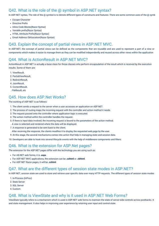 ASP.NET Interview Questions PDF By ScholarHat | PDF