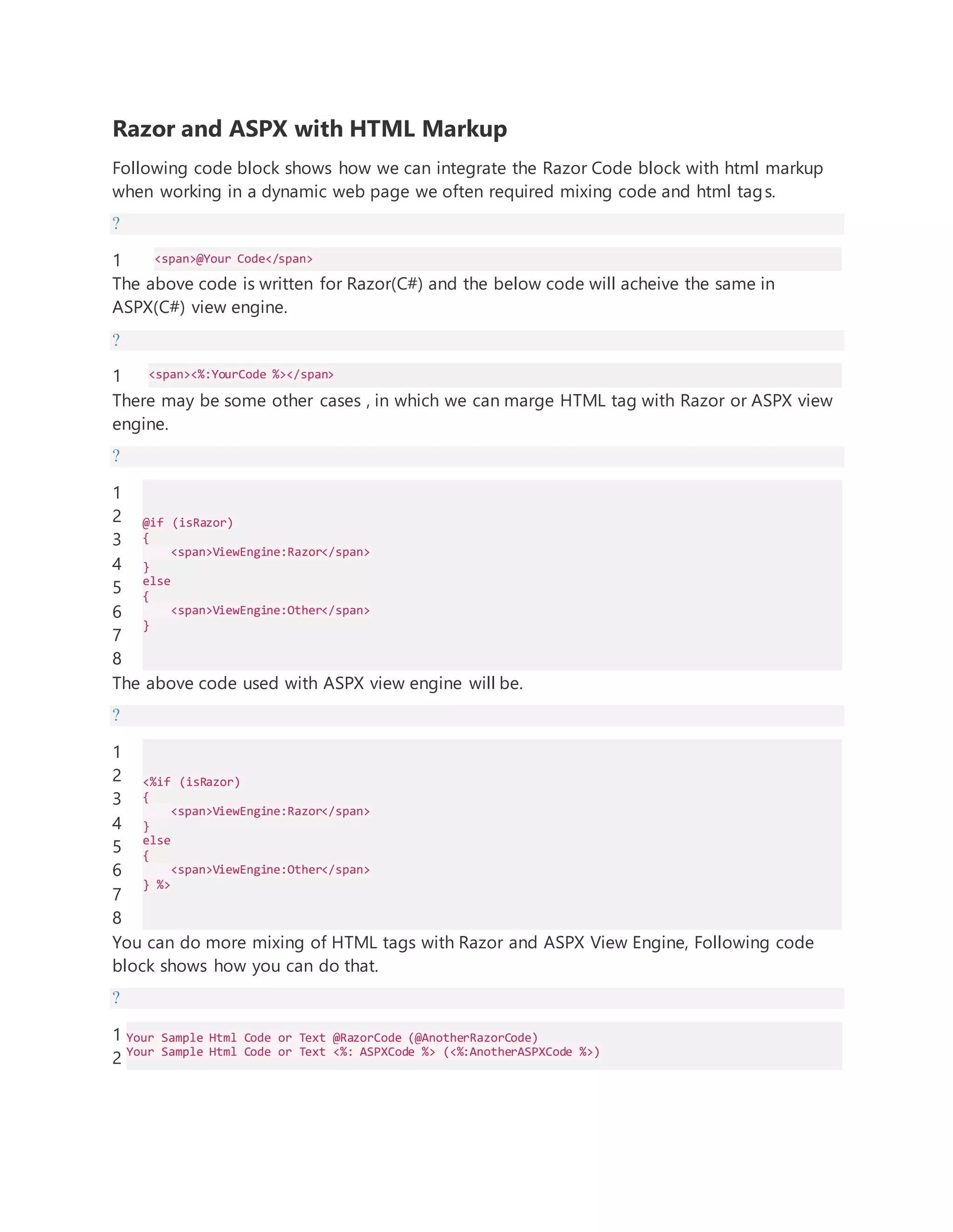 Asp 4 Razor Introduction Of View Engine Pdf Web Design And Html Internet