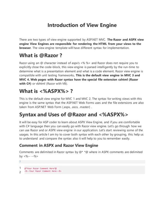 Asp 4-razor-introduction of view engine | PDF | Web Design and HTML ...