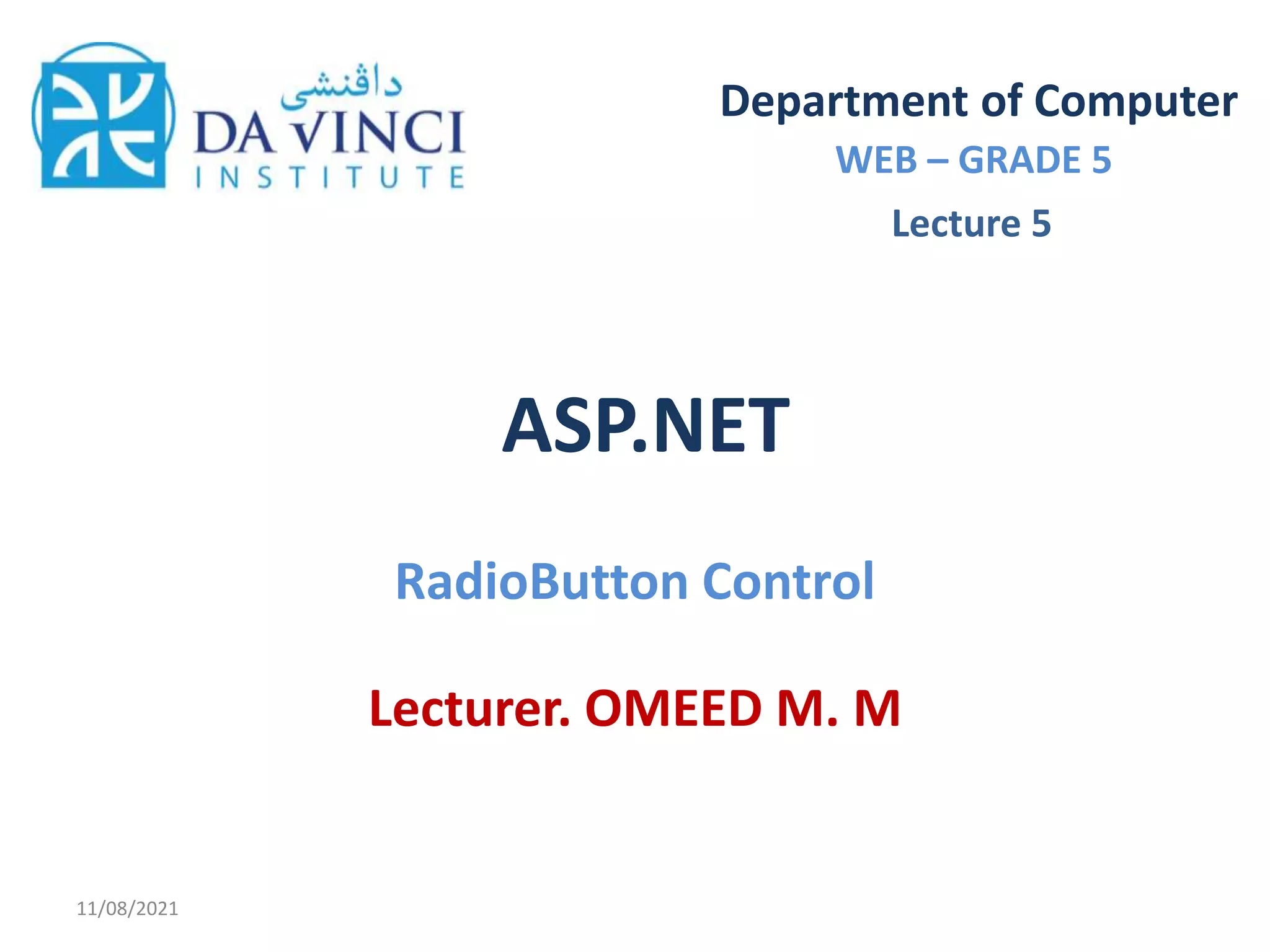 Asp.net Radiobutton control | PPT
