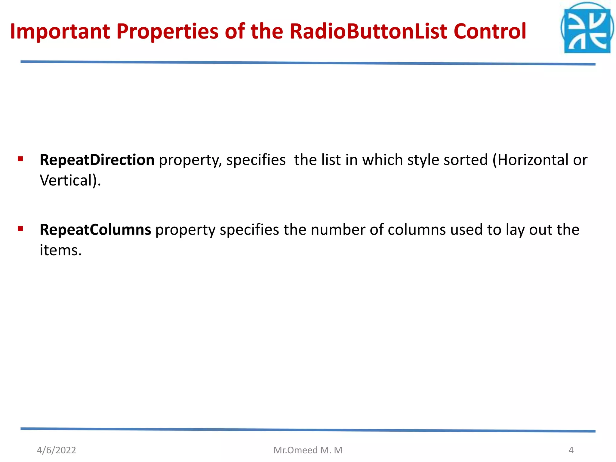Asp.net RadiobuttonList control | PPTX