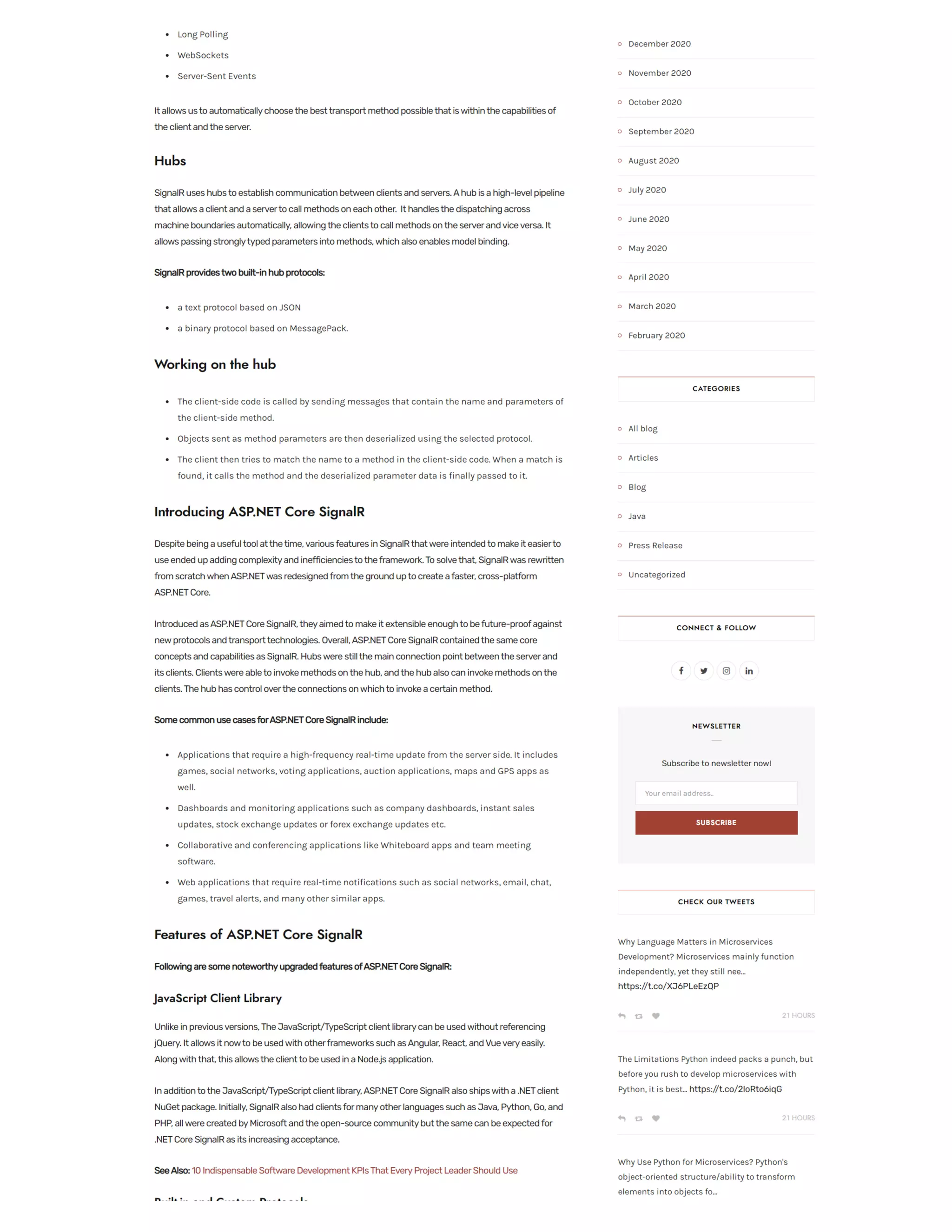 Overview Of Aspnet Core Signalr Pdf Computer Software And