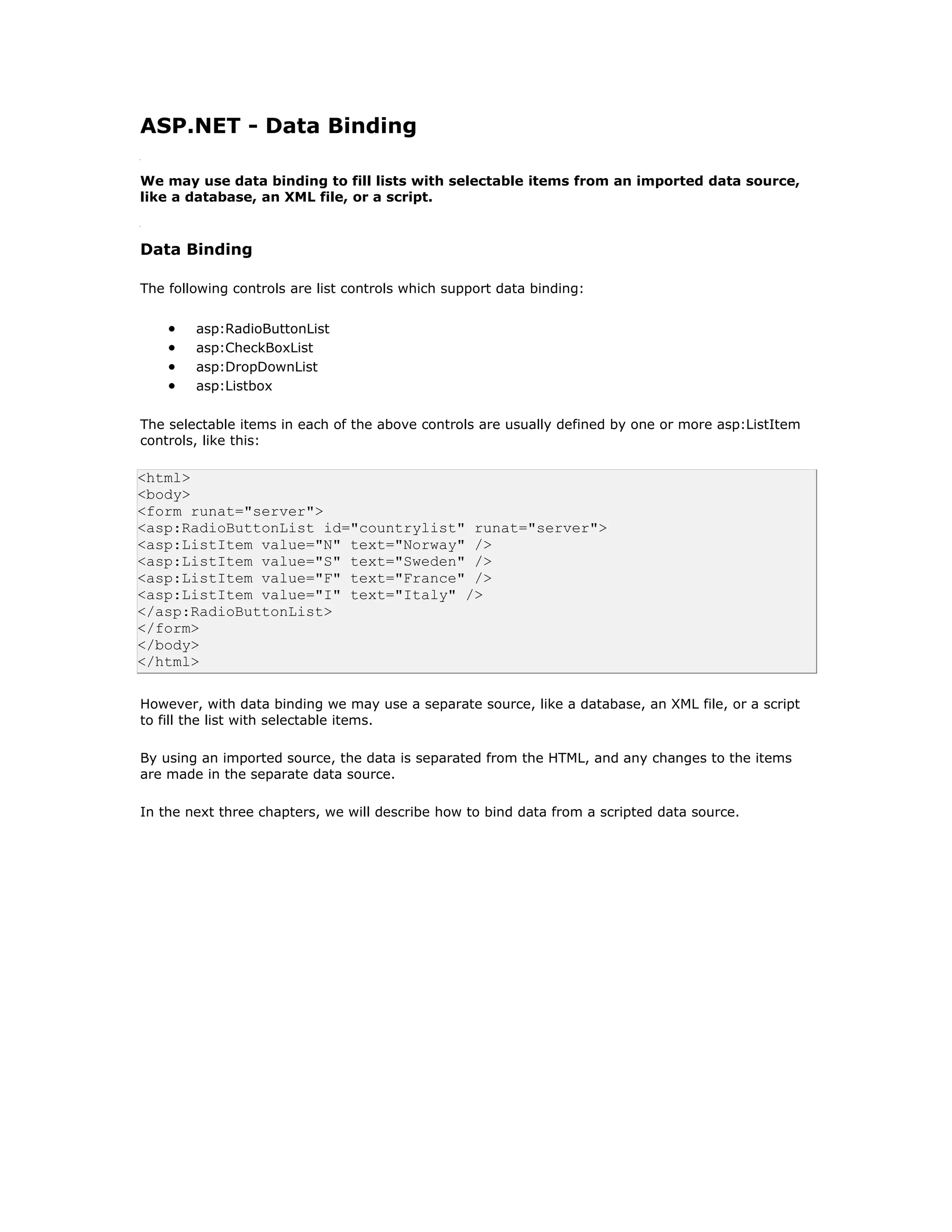 Asp The Data List Control Pdf
