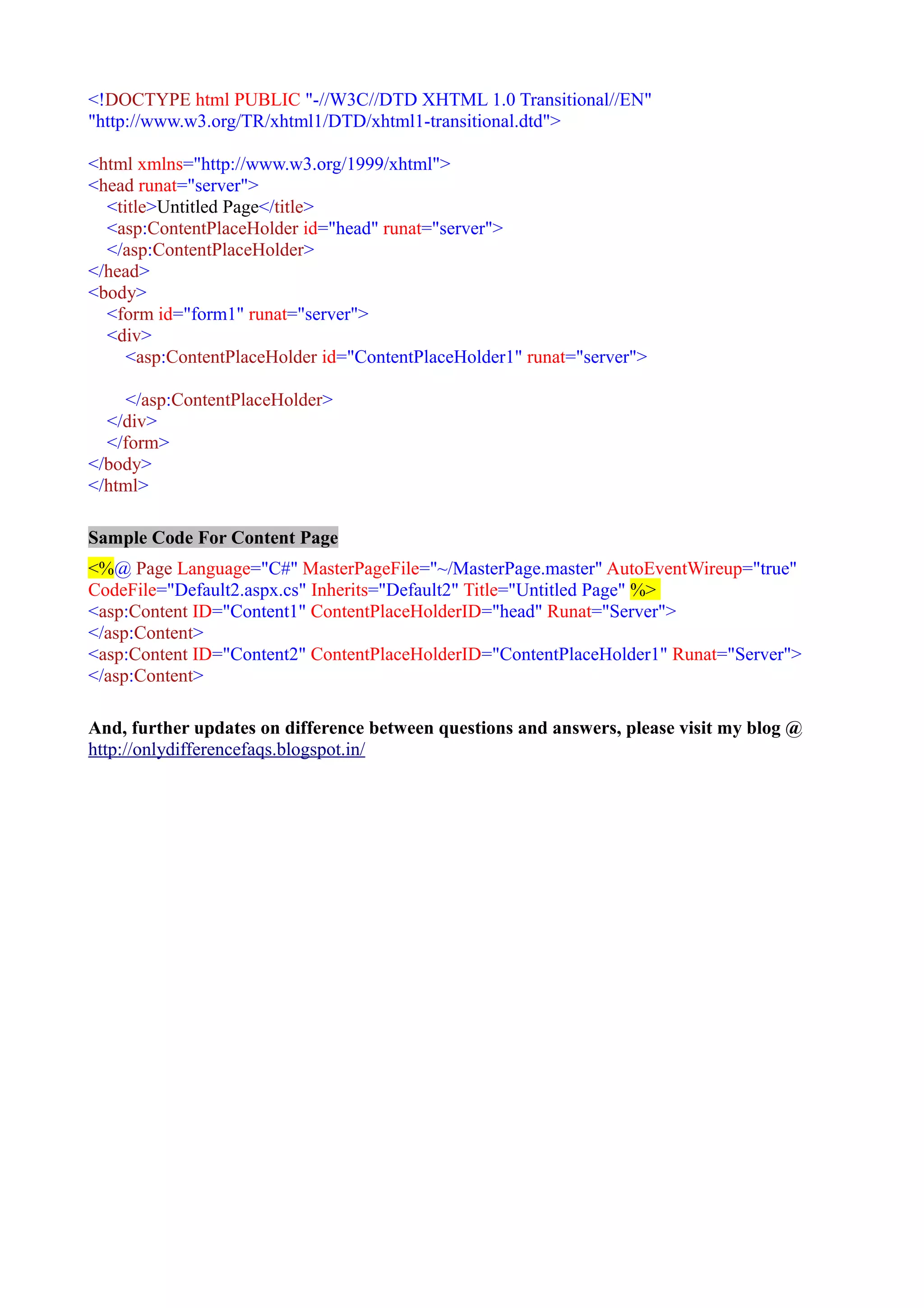 Asp.Net difference faqs- 10 | PDF