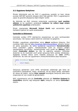 ASP.NET MVC 2 Mimarisi, ASP.NET Uygulama Yönetimi ve Güvenlik Desteği | PDF