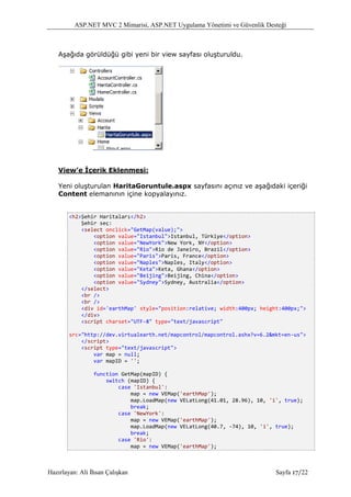 ASP.NET MVC 2 Mimarisi, ASP.NET Uygulama Yönetimi ve Güvenlik Desteği | PDF