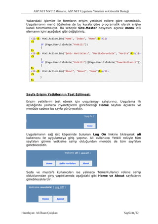 ASP.NET MVC 2 Mimarisi, ASP.NET Uygulama Yönetimi ve Güvenlik Desteği | PDF