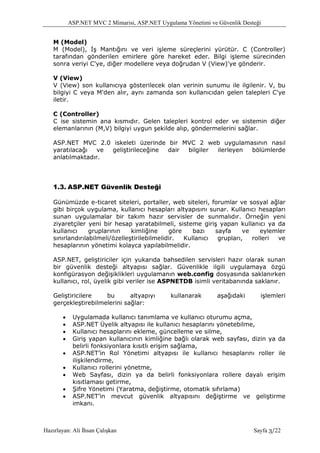 ASP.NET MVC 2 Mimarisi, ASP.NET Uygulama Yönetimi ve Güvenlik Desteği | PDF