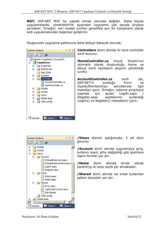 ASP.NET MVC 2 Mimarisi, ASP.NET Uygulama Yönetimi ve Güvenlik Desteği | PDF