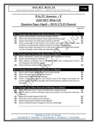 [Question Paper] ASP.NET With C# (75:25 Pattern) [April / 2015] | PDF
