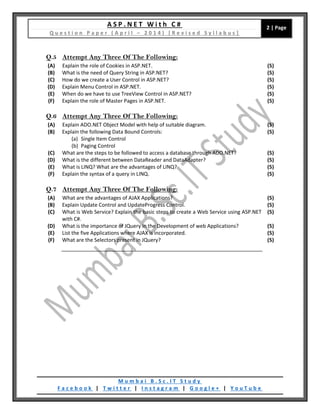 ASP.NET With C# (Revised Syllabus) [QP / April - 2014] | PDF