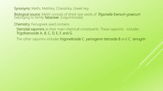 Asparagus, dioscorides, fenugreek | PPTX | Endocrine and Metabolic ...