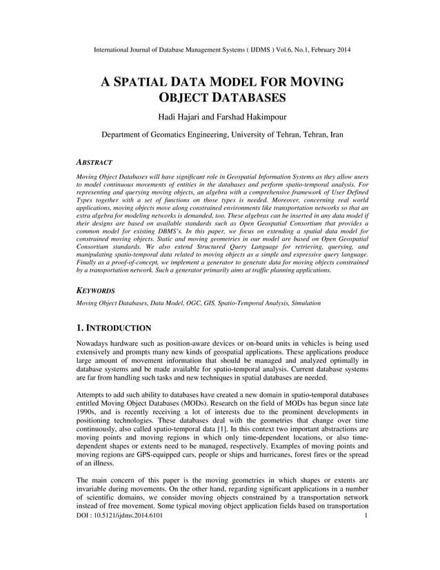 A Spatial Data Model For Moving Object Databases Pdf