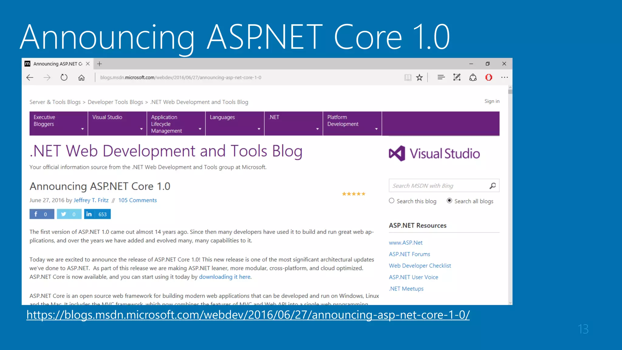 ASP.NET Core 1.0 Overview | PPTX | Web Development | Internet