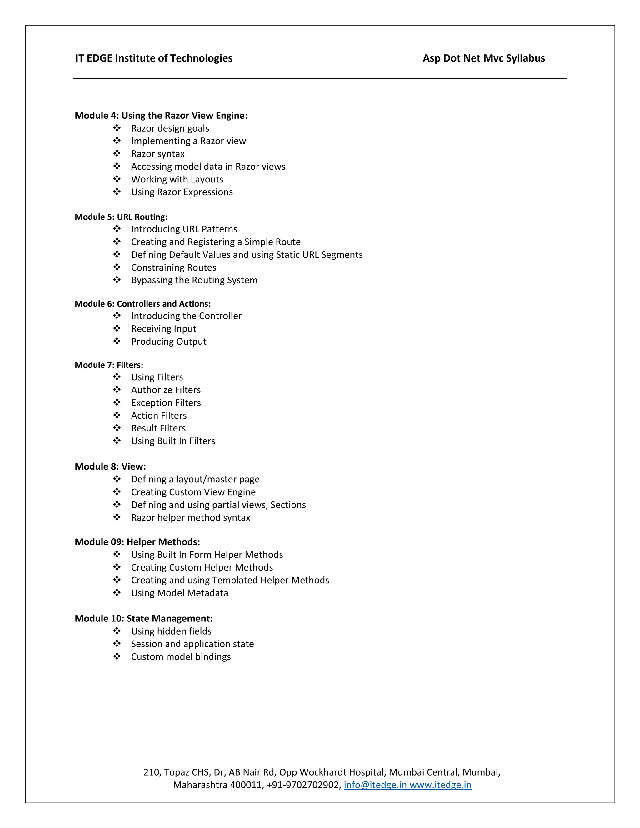 Asp dot net mvc syllabus | PDF Asp dot net mvc syllabus | PDF