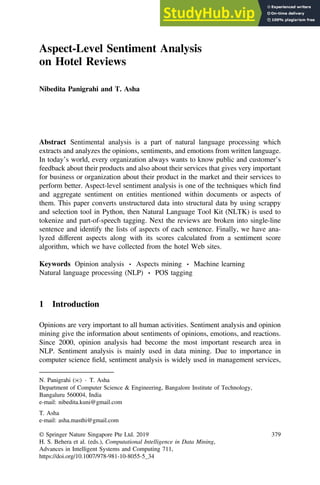 Aspect-Level Sentiment Analysis On Hotel Reviews | PDF