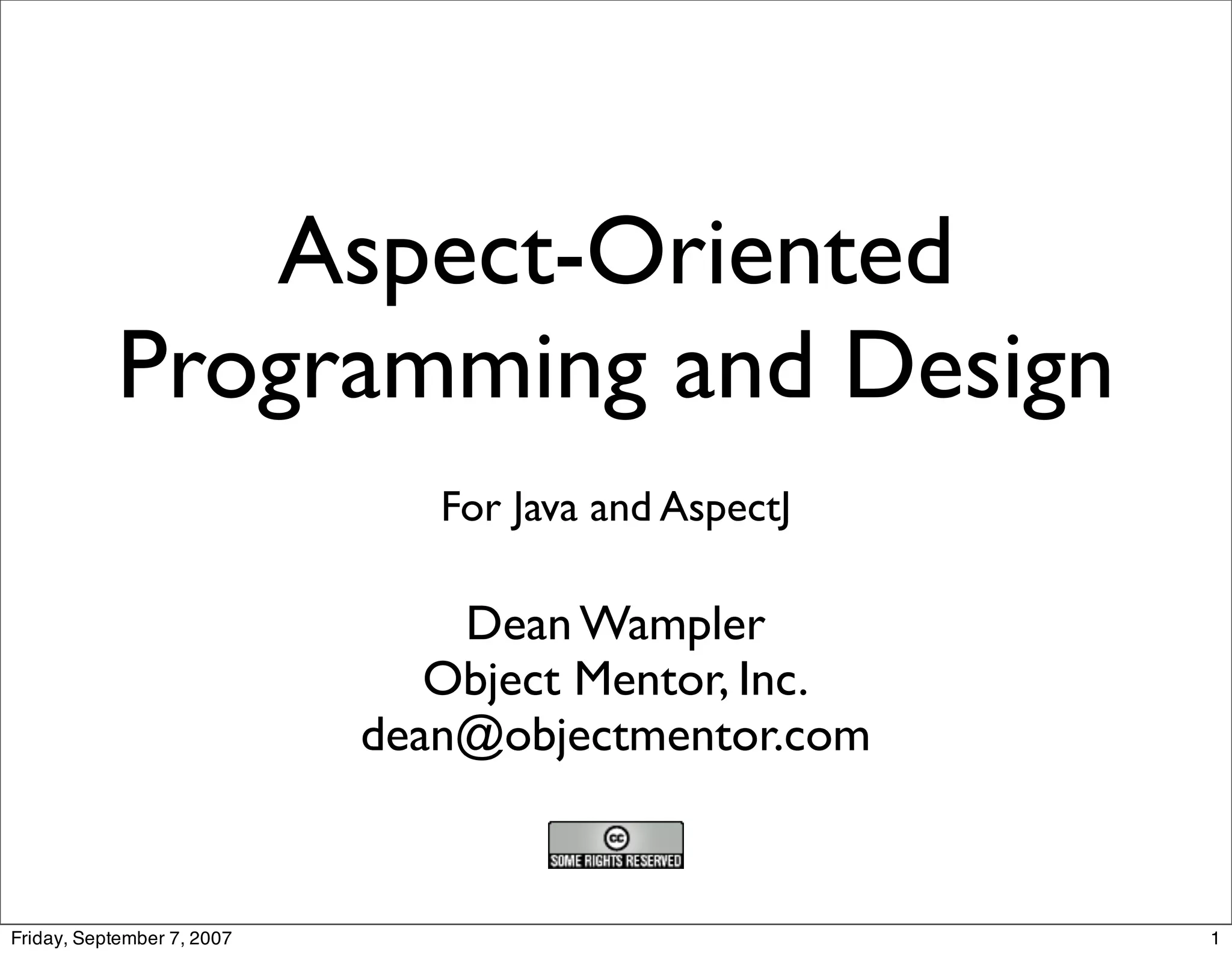 Aspect Oriented Programming And Design Ppt