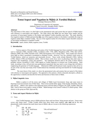 Aspect and negation in mọ̀bà (a yorùbá dialect) | PDF