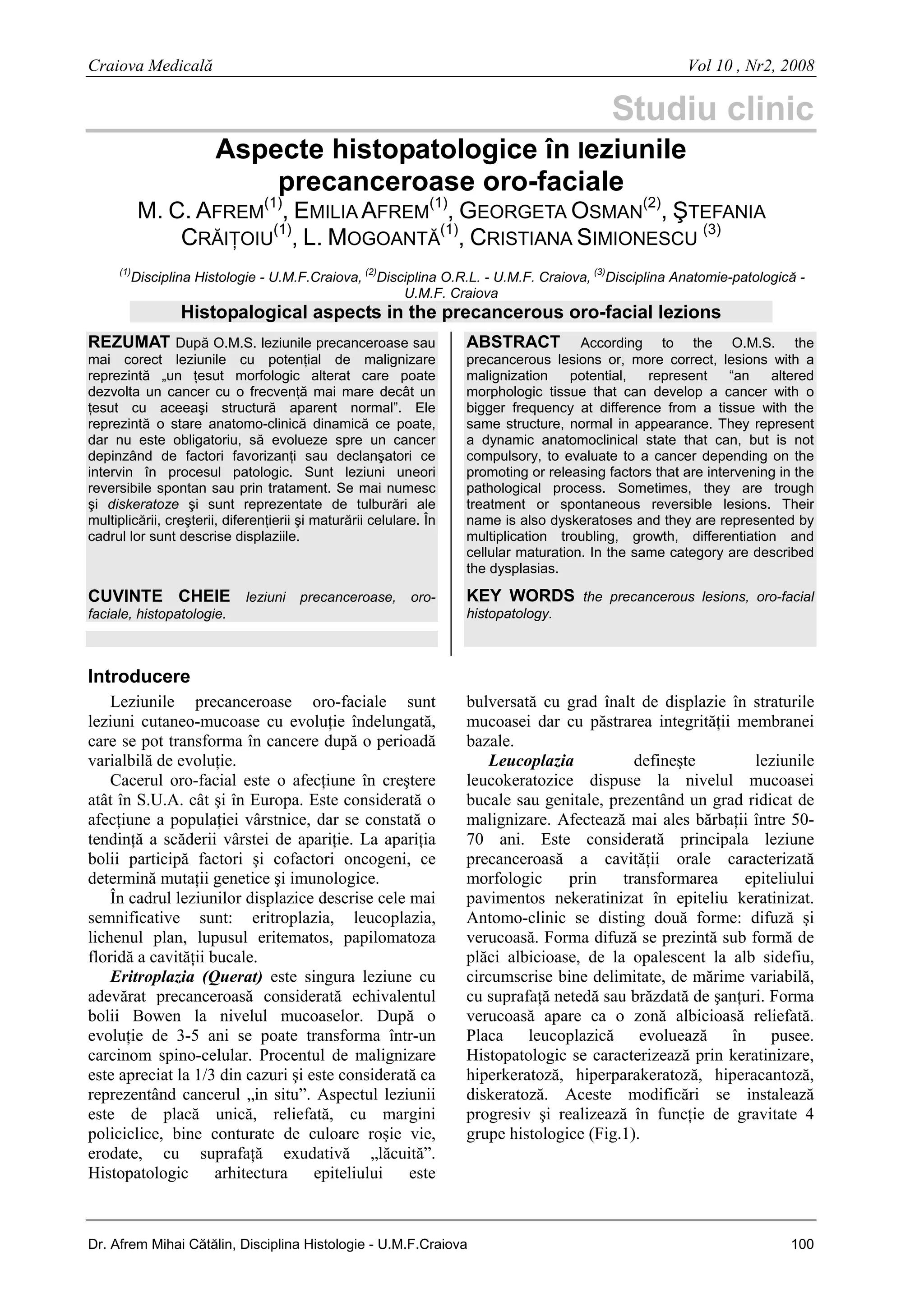 Aspecte precanceroase orale | PDF
