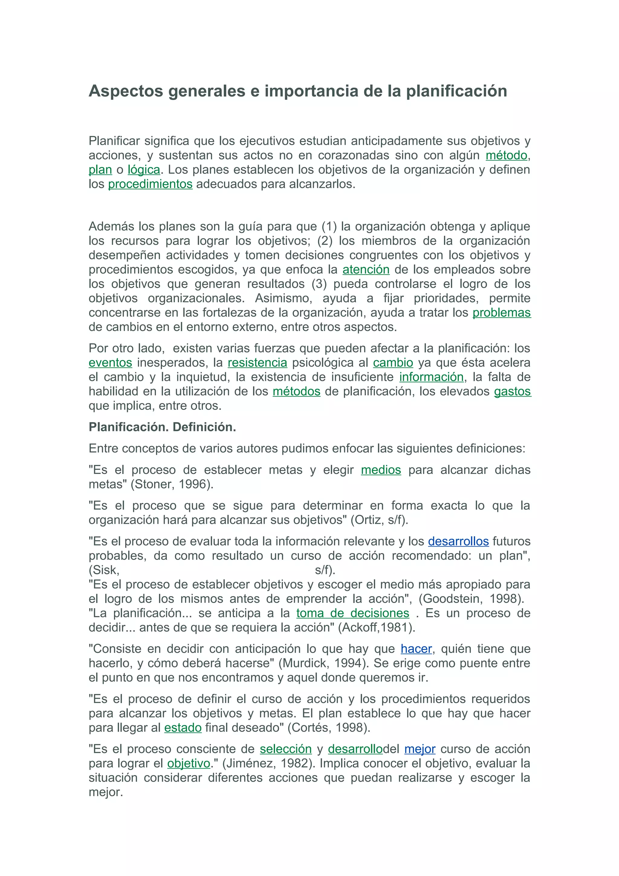 Aspectos Generales E Importancia De La PlanificacióN | DOC