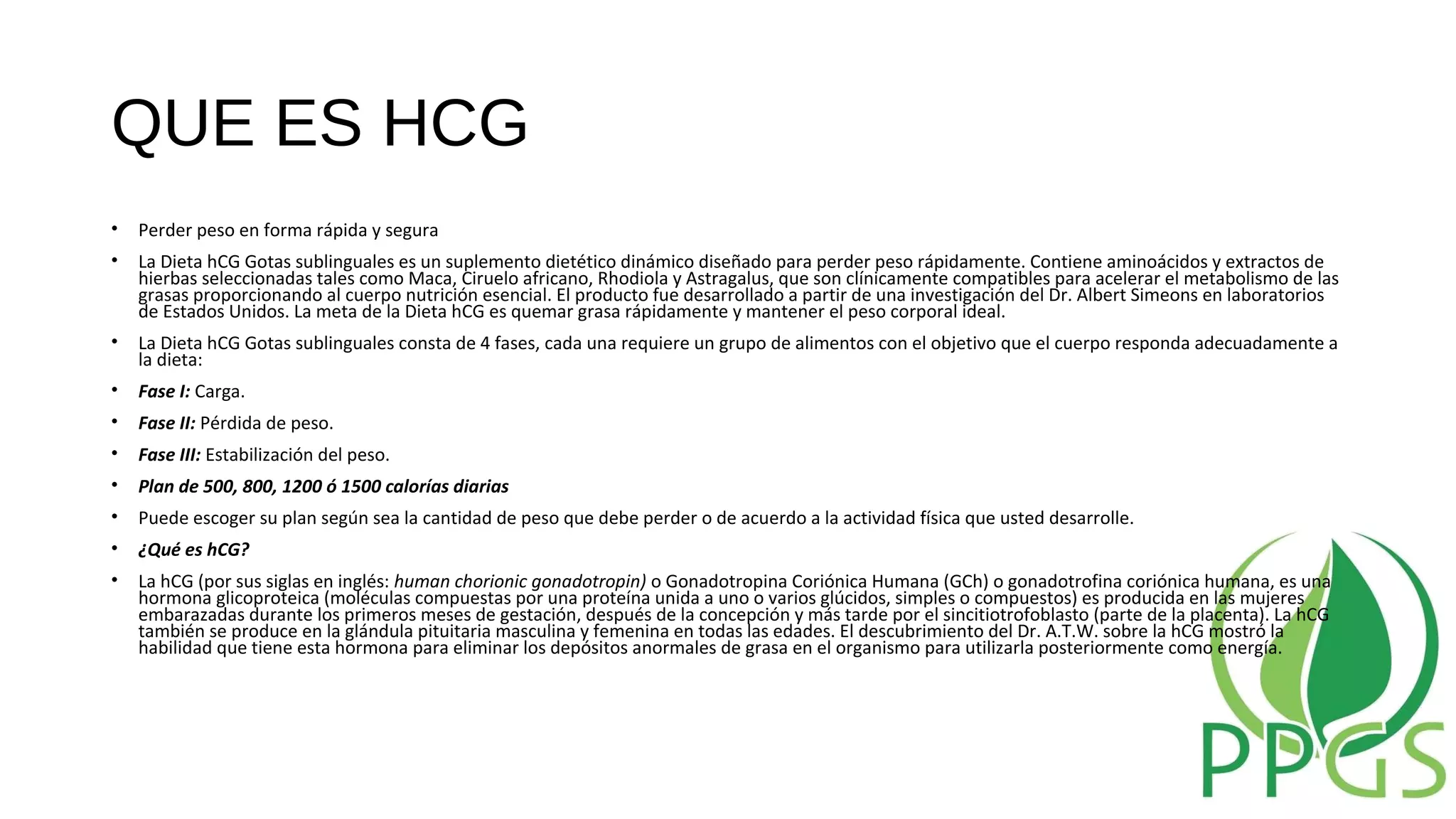 Aspectos positivos del protocolo de la dieta hcg | PPT