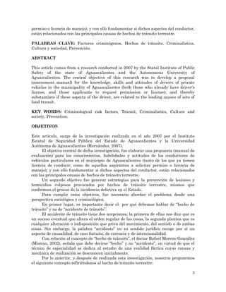 Aspectos sociológicos sobre los hechos de tránsito terrestre en el ...