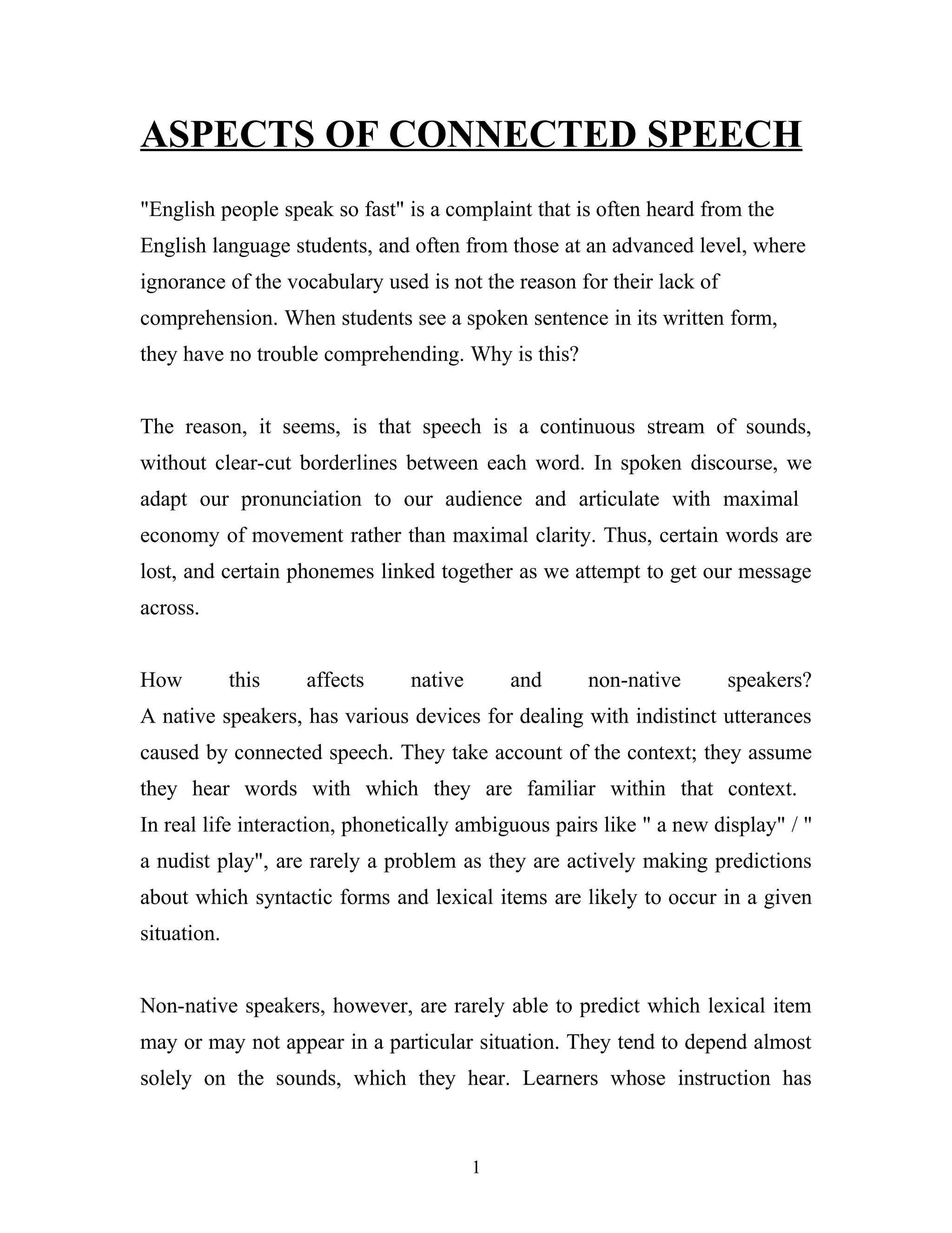 Aspects Of Connected Speech | DOC