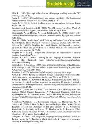 Aspects In The Development Of Critical Thinking In Asian EFL Higher Education A Critical Review ...