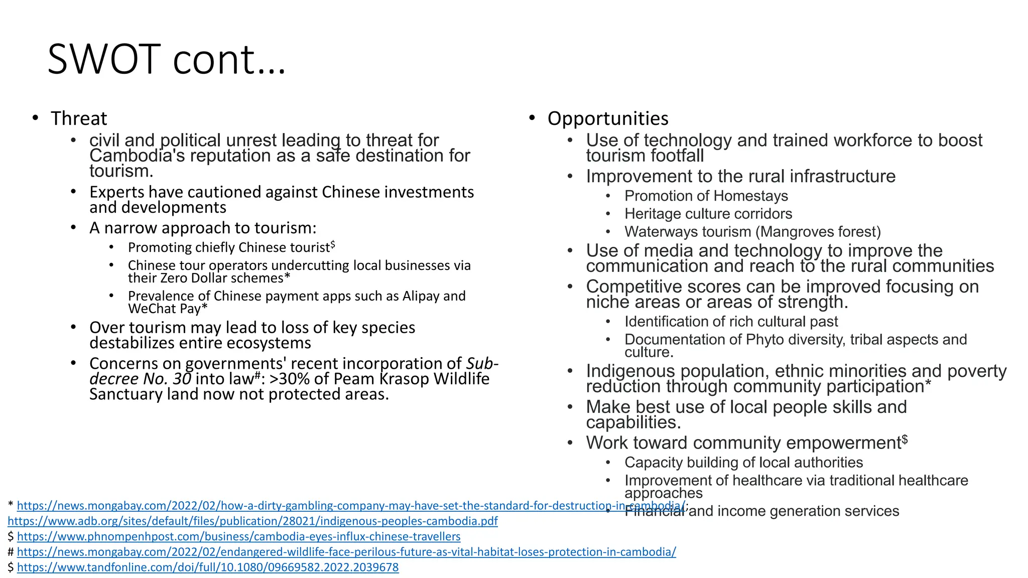 Aspects of Eco toursim in Cambodia through SWOT analysis | PPTX
