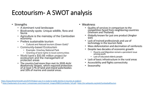 Aspects of Eco toursim in Cambodia through SWOT analysis | PPTX