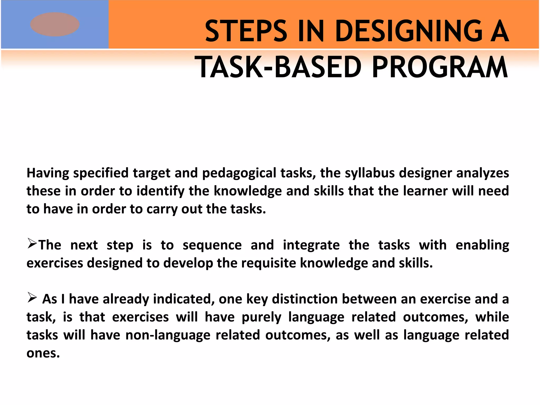 Aspects of task based syllabus design | PPT