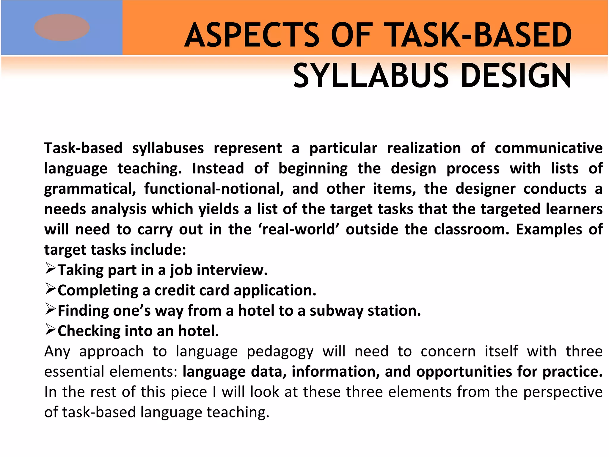 Aspects of task based syllabus design | PPT