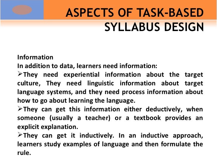 Aspects of task based syllabus design