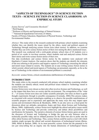 ASPECTS OF TECHNOLOGY IN SCIENCE FICTION TEXTS SCIENCE FICTION IN ...