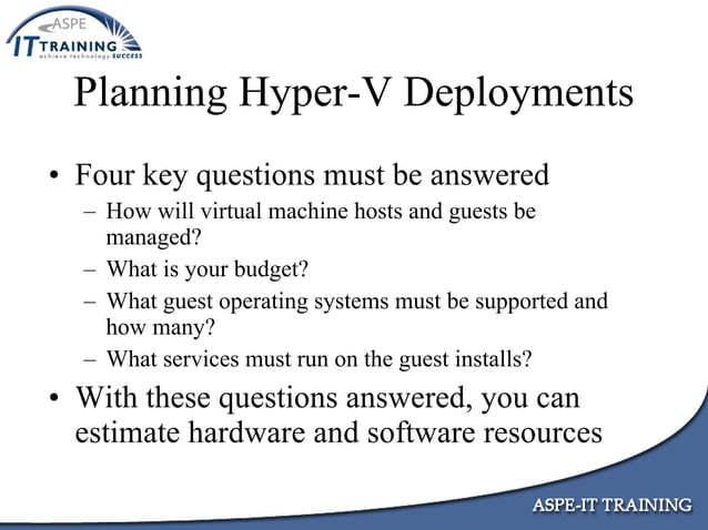 Implementing a Hyper-V Virtualization Infrastructure | PPT