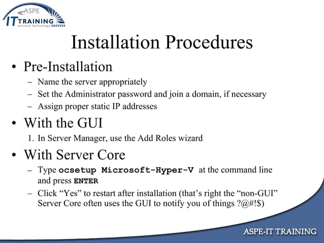 Implementing a Hyper-V Virtualization Infrastructure | PPT