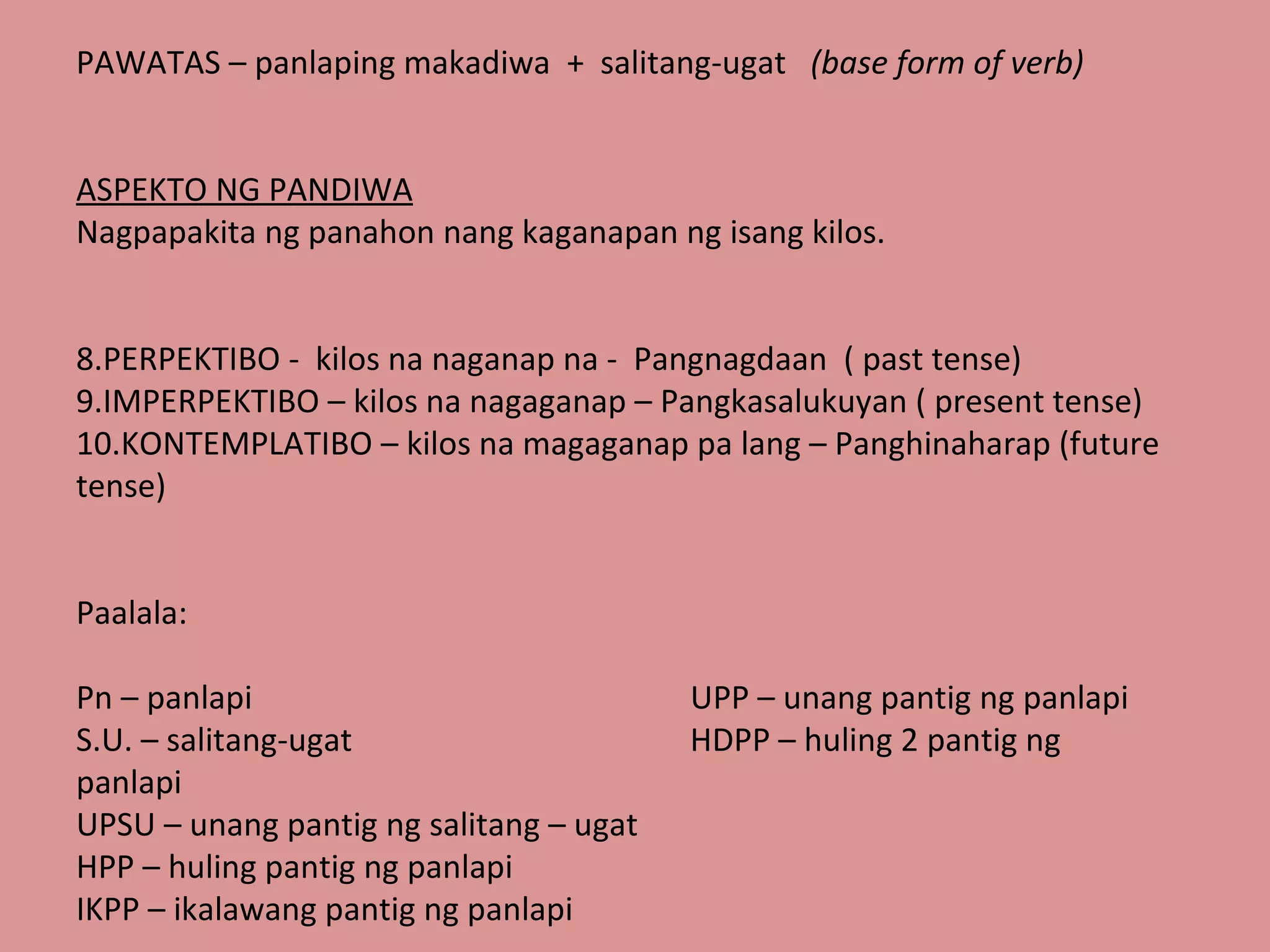 Aspekto ng pandiwa | PPT