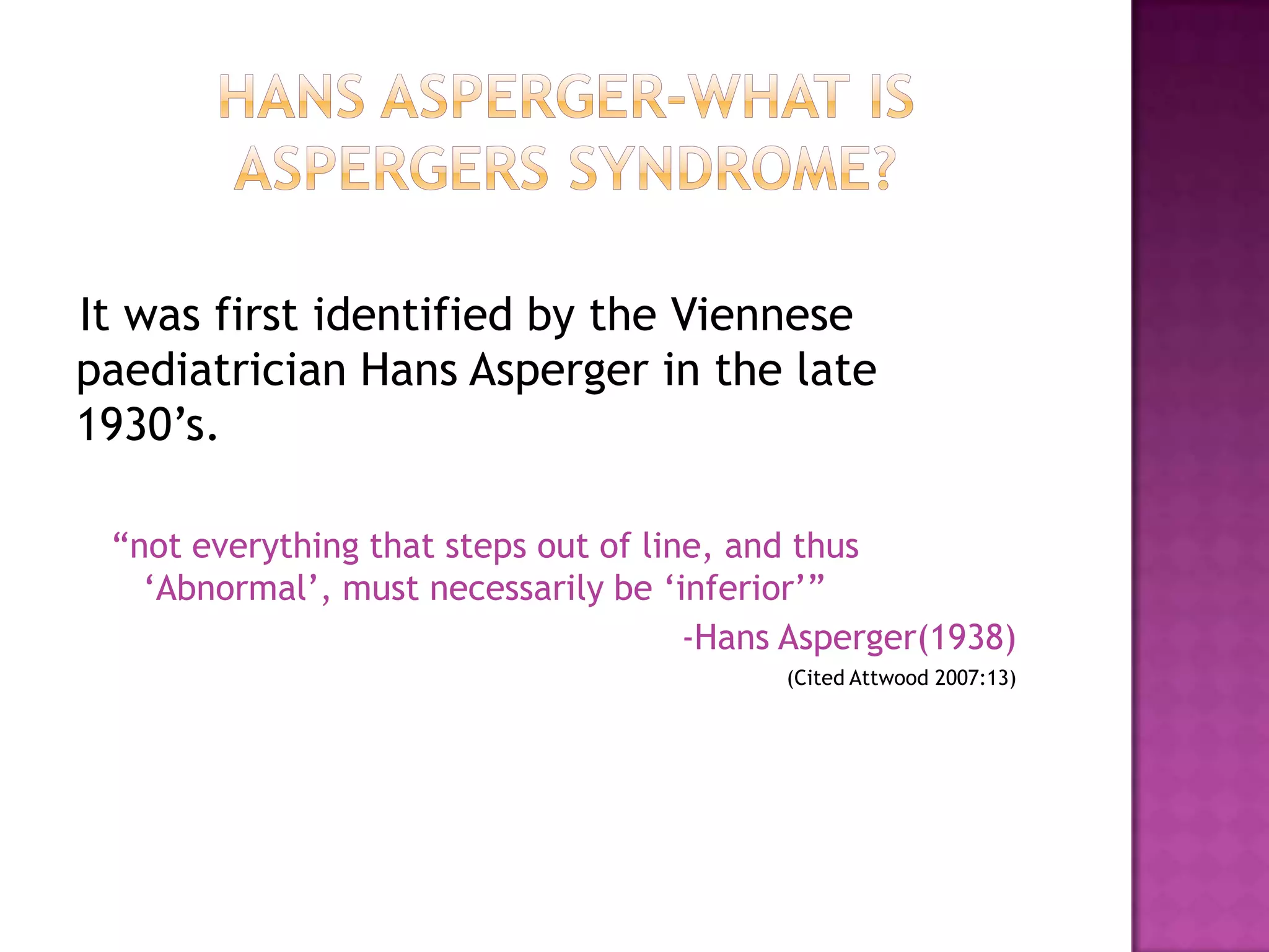 Aspergers syndrome presentation | PPTX