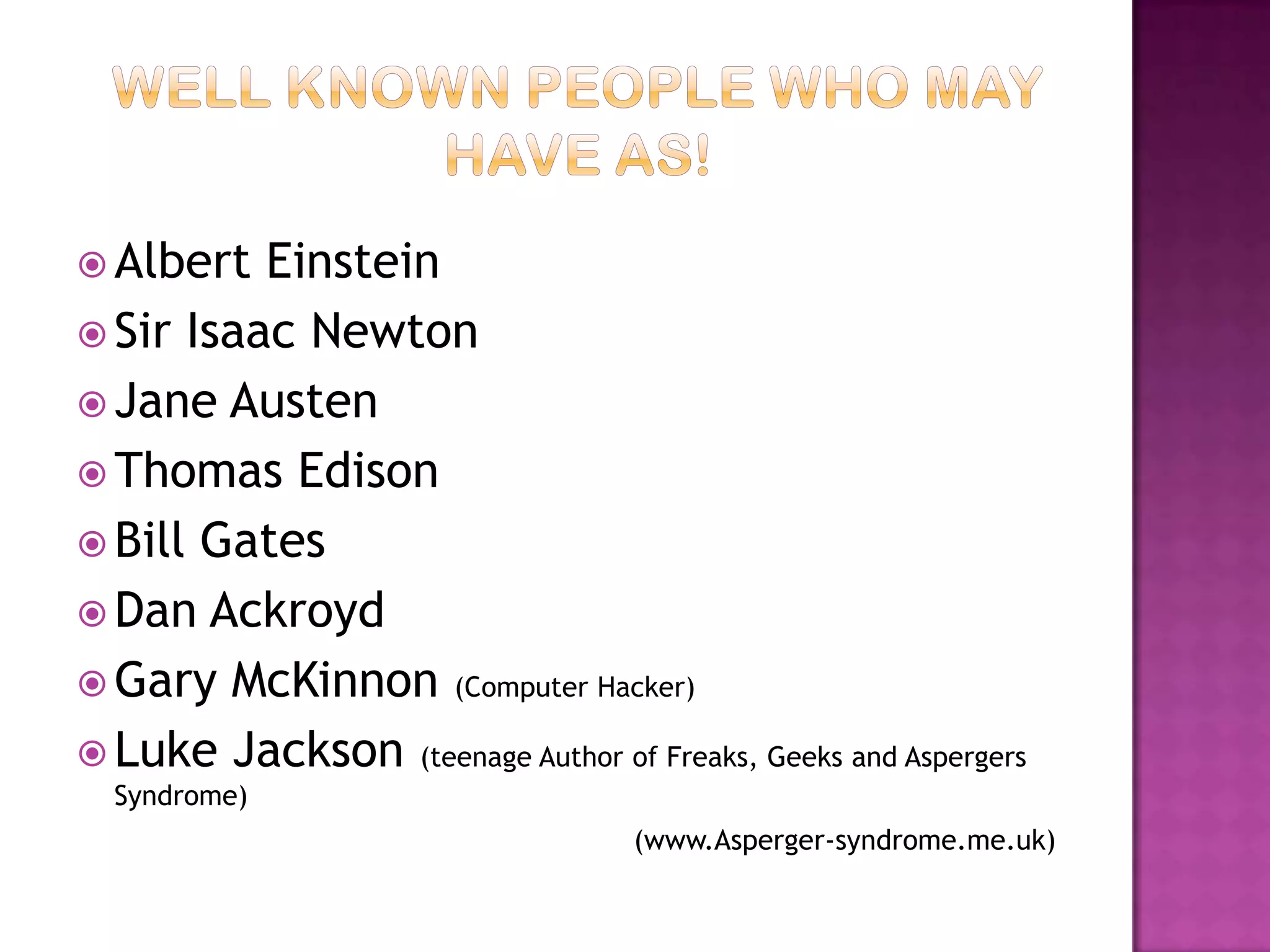 Aspergers syndrome presentation | PPTX
